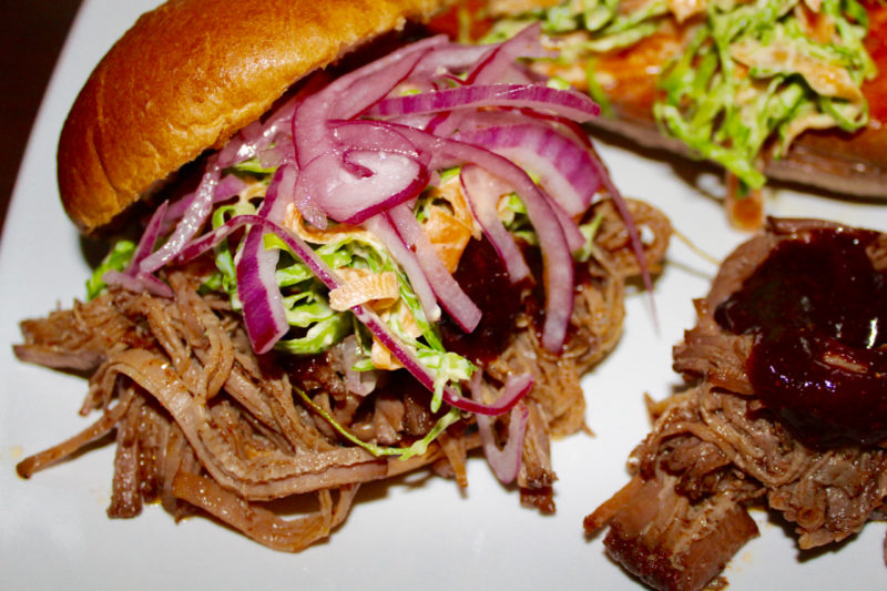 Pulled Beef Ribs Sandwich with BBQ Sauce, Homemade Slaw and Pickled Red ...